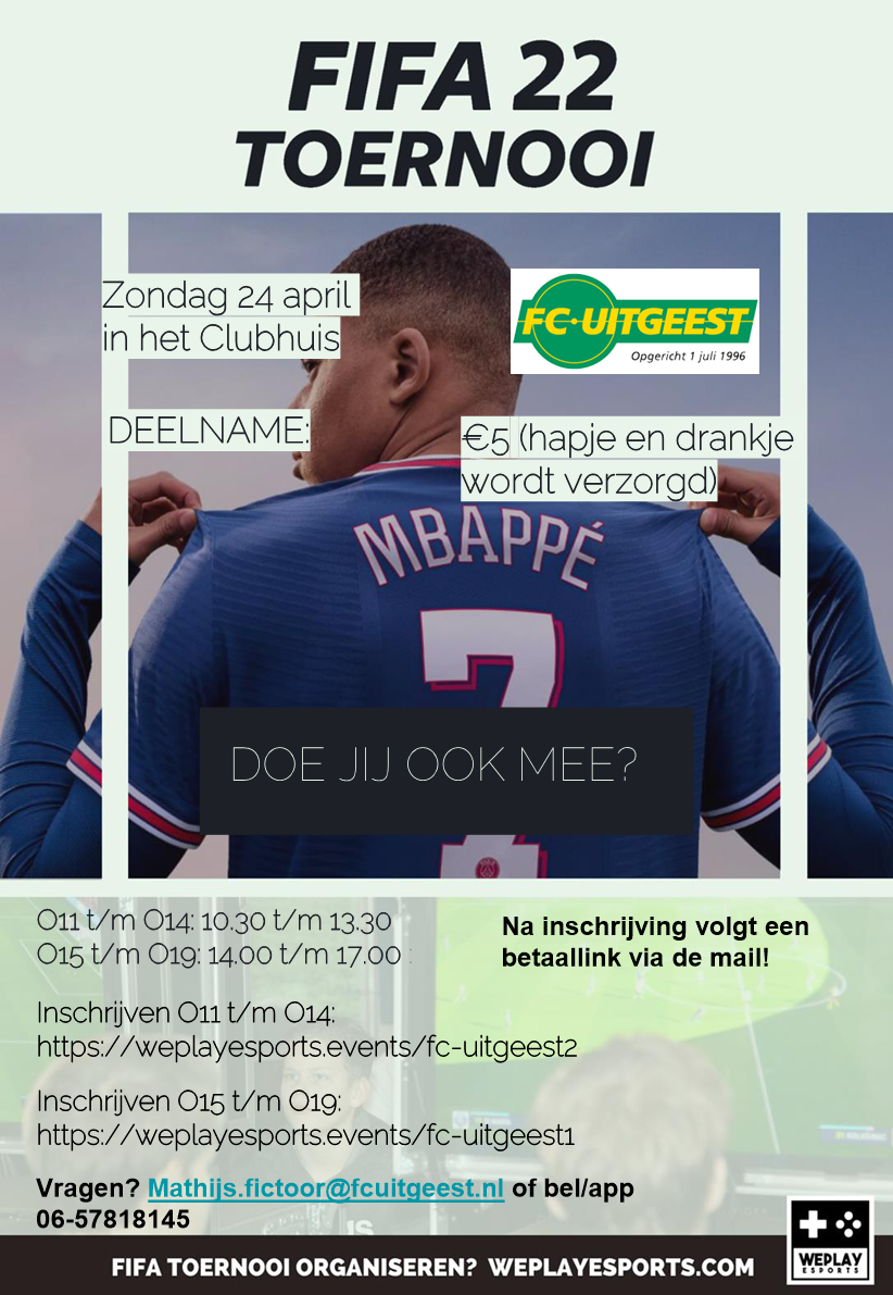 FIFA TOERNOOI VOOR DE JEUGD OP ZONDAG 24 APRIL; SCHRIJF JE NU IN ! (vol ...